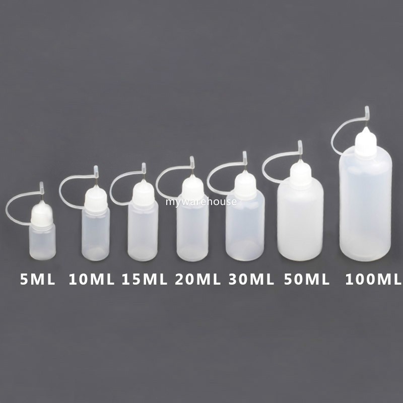 Plastic dropper bottle-set of 5, 10ml, 15ml, 20ml, 30ml, 50ml, 100ml-squeezable with needle tip ...