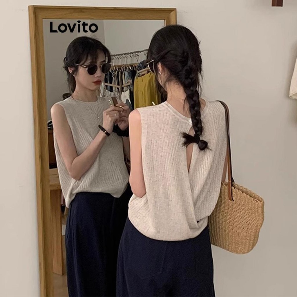 Lovito Women Casual Plain Backless Knit Top LNE58254 | Shopee Philippines