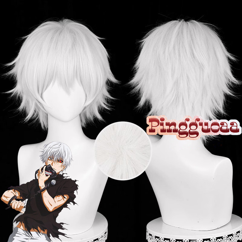 Anime Tokyo Ghoul Ken Kaneki Cosplay Wig 30cm Short Silver White Wigs ...