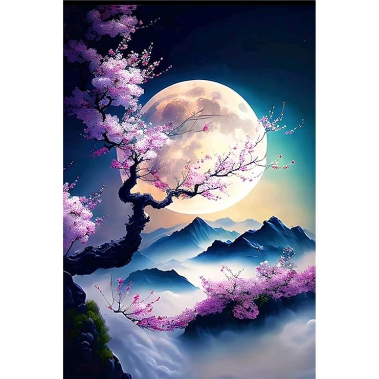 5D Diamond Painting Set - Full Moon Landscape Painting Wall Art ...