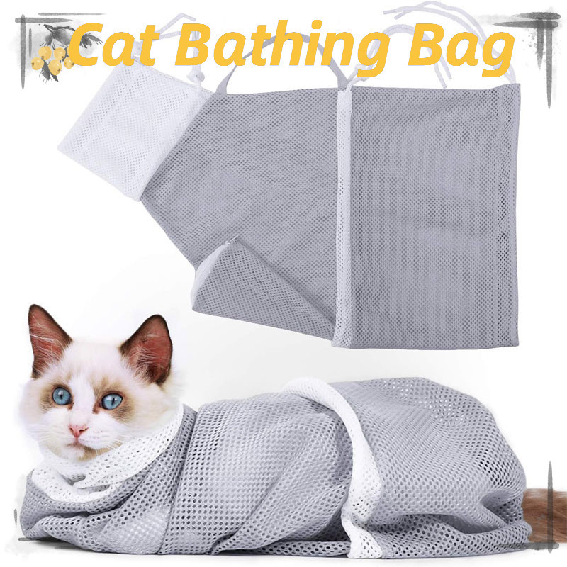 Cat Bathing Bag Adjustable Cat Grooming Net Bag Cat Grooming Shower Bag ...