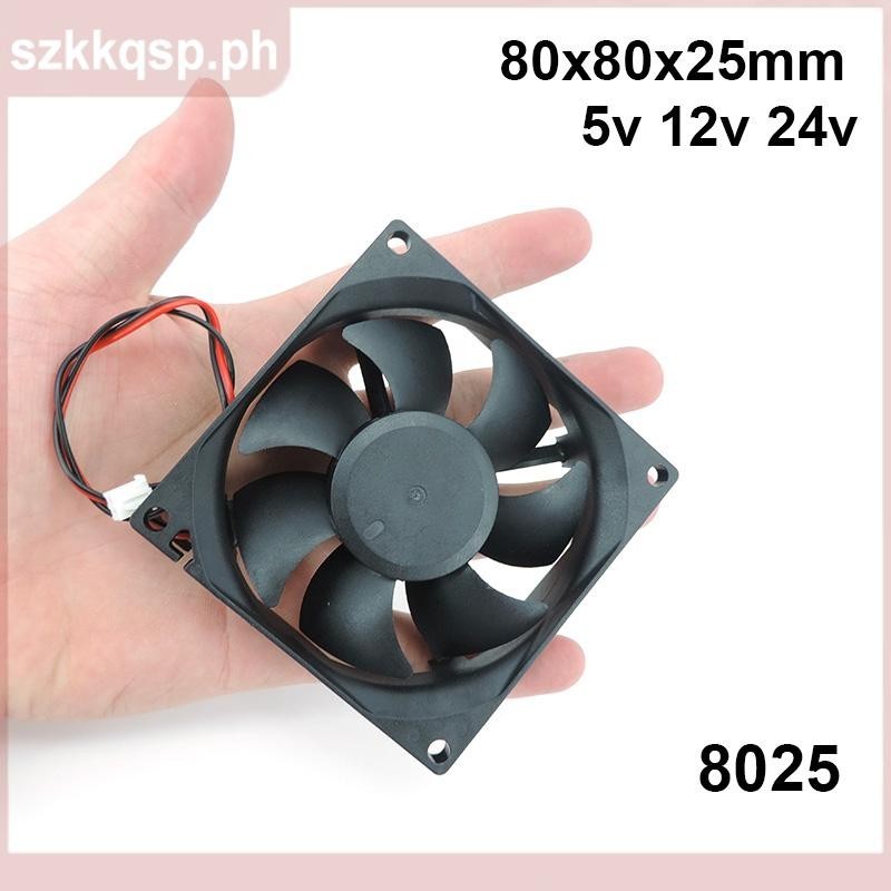 2pin dc 80mm 80X80X25MM Cooling Fan 8cm 5V/12V/24V DC Brushless Cooling Cooler Fan 8025 Sleeve ...