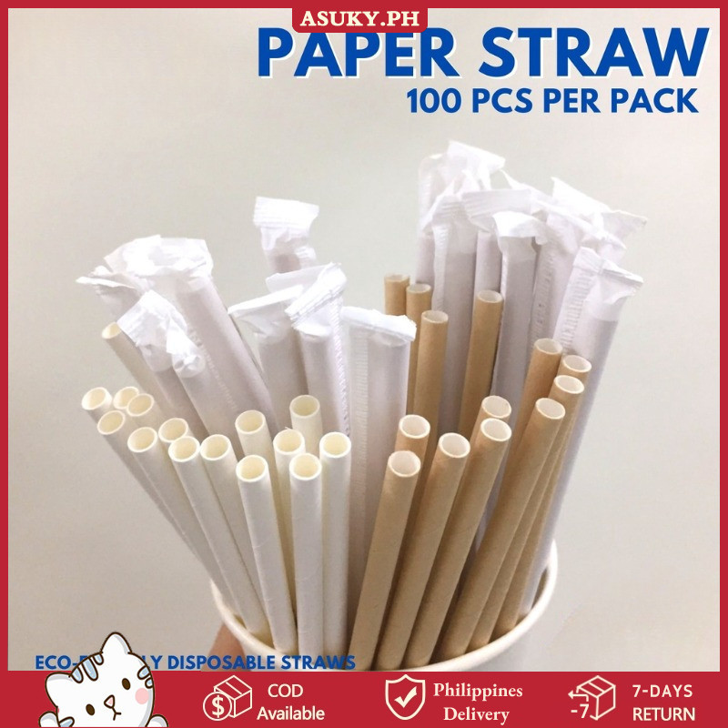 100Pcs 6mm Paper Straw Biodegradable Drinking Straw Individually ...