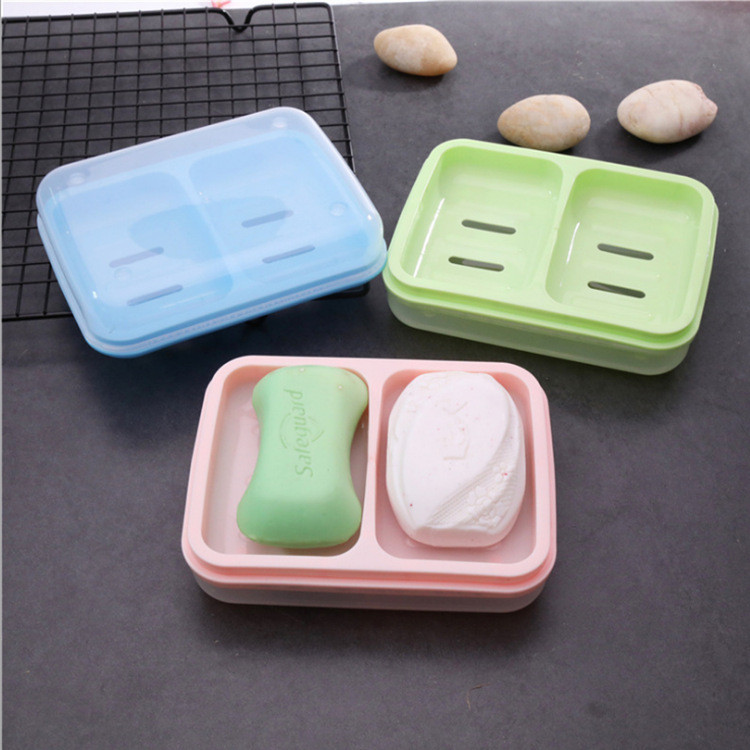 Plastic Soap Box NEW Plastic Soap Box Sealed with Cover Double Grid ...