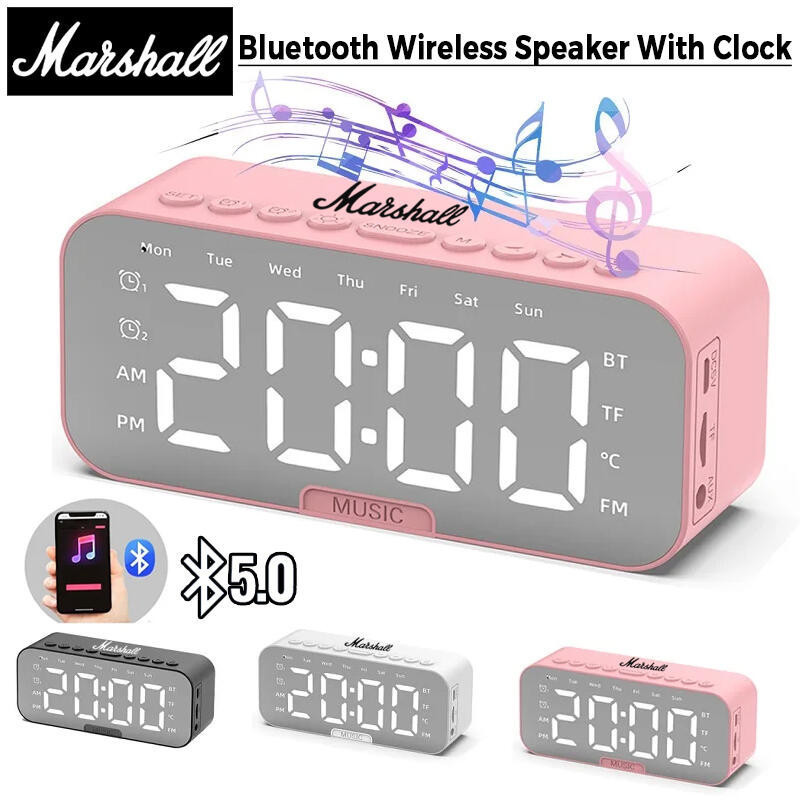 Marshall Bluetooth Speaker with Large LED Mirror Screen Digital Alarm ...