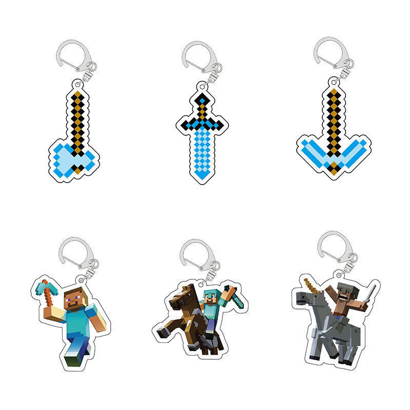 Minecraft Keychain MC Figure Diamond Sword Axe Pick Steve Zombie ...