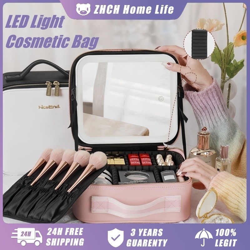 Zhch Professional MakeUp Bag With Mirror LED Light Cosmetic organizer ...