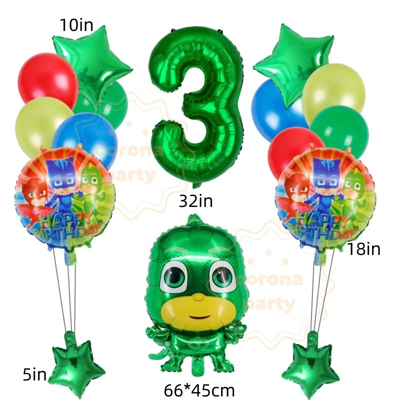 PJ Masks Balloons Cartoon PJ Mask Green Number Foil Balloon Baby Shower ...