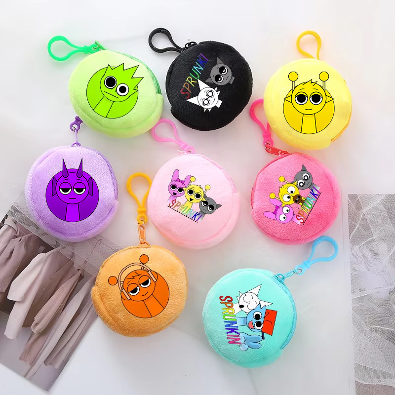 Sprunki Cartoon Plush Coin Wallet Cartoon Round Mini Zipper Cute Money ...