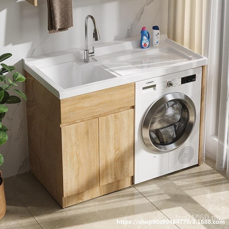 Solid Wood Combination Basin Cabinet Laundry Cabinet Washing Machine ...