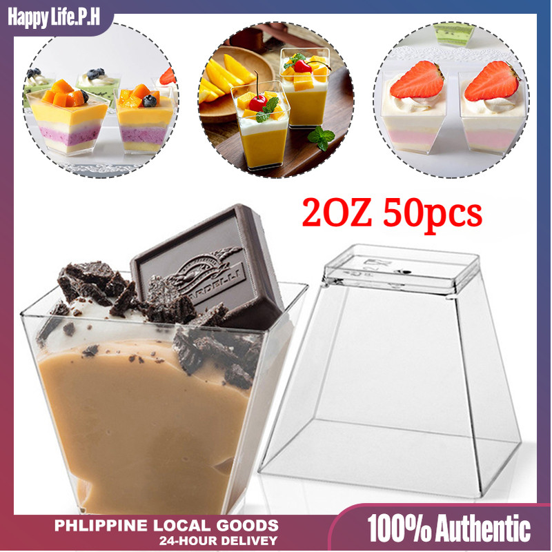 50Pcs Square Dessert Cup Clear Puddings Mousse Cups Disposable Plastic ...