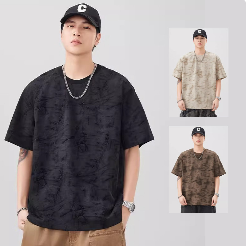 Men's Short-sleeved Tie-dye T-shirt Round Neck Loose Versatile Retro ...