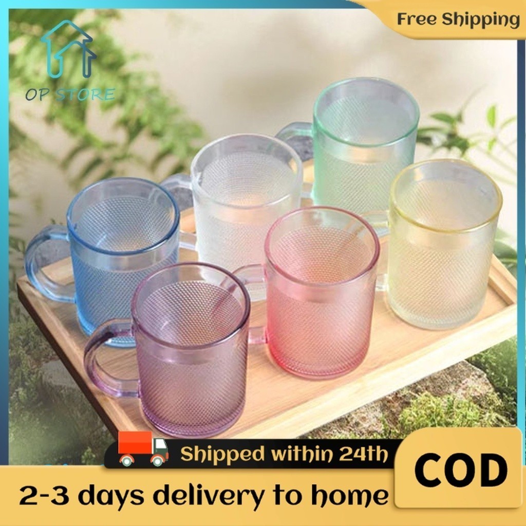 6pcs High Quality Drinking Coffee Mug with Handle Multi Color Glassware ...
