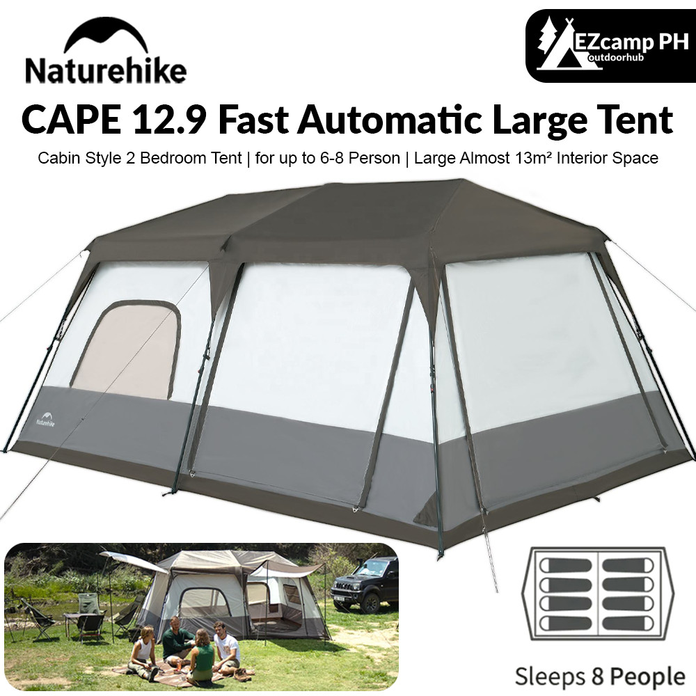 Naturehike CAPE 12.9 Fast Automatic Large Space Cabin 2 Bedroom Tent 8 Person Camping Waterproof ...