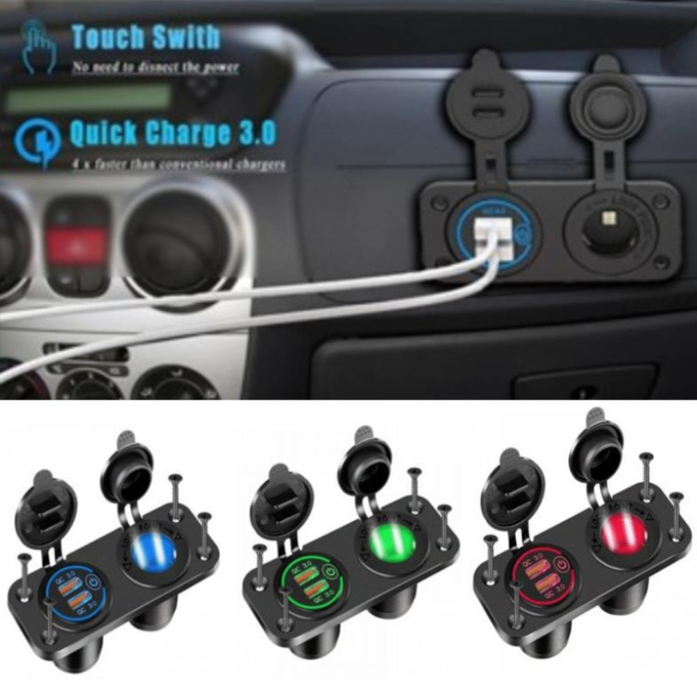QC 3.0 Dual USB Car Charger Socket with Touch Switch Cigarette Lighter ...