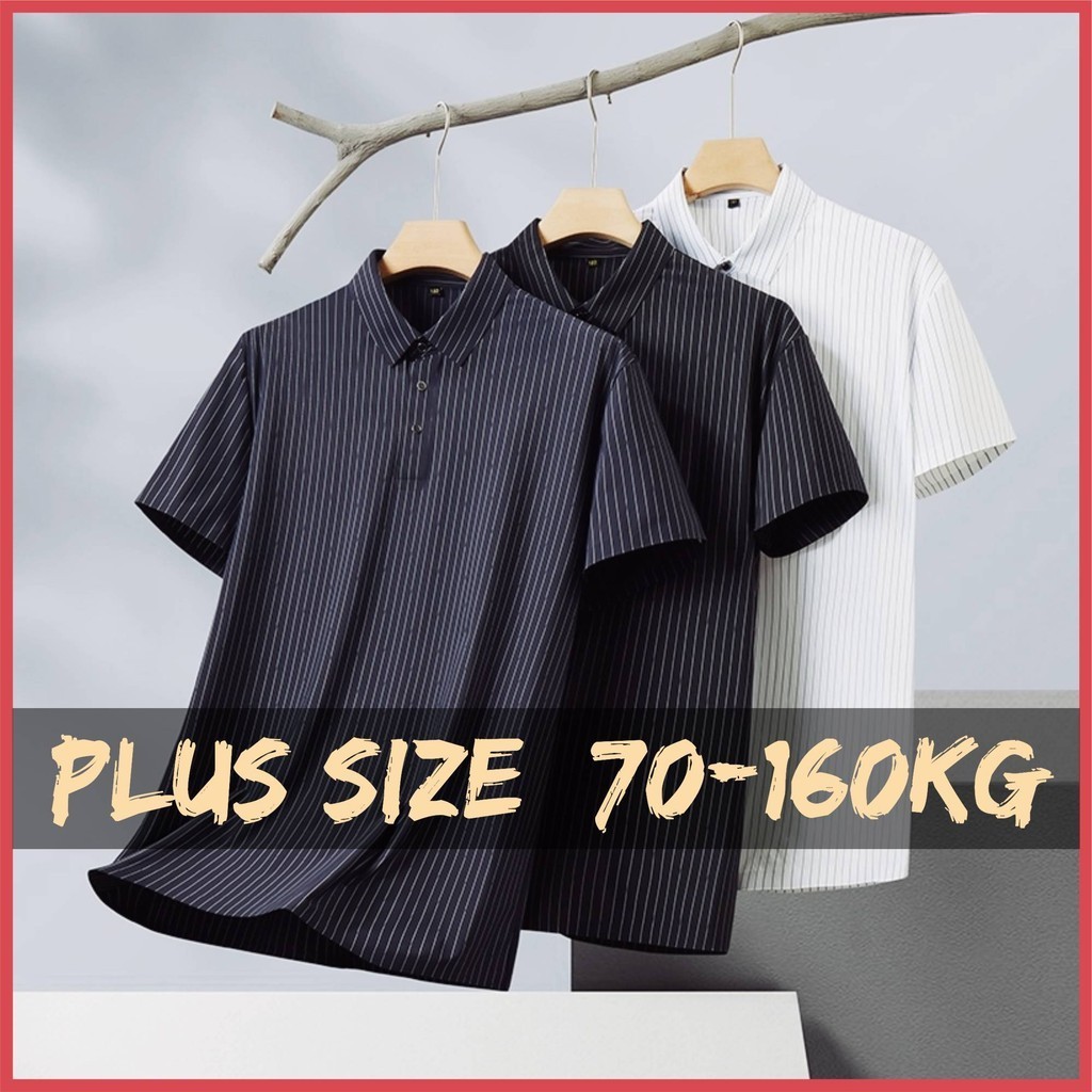 70-160KG Plus Size Men Casual Loose Striped Collar Stretch Short Sleeve Polo Shirt | Shopee ...