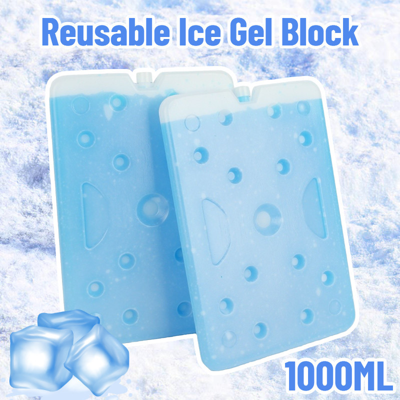 1000ML Reusable Ice Gel Block Lunchbox Cooler food Storage Blue Gel Ice ...