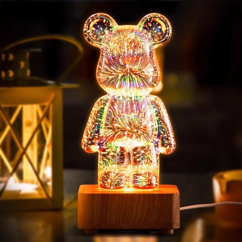 LED Bearbrick Night Figure 3D Firework Bear Projector Lamp Statue Color ...
