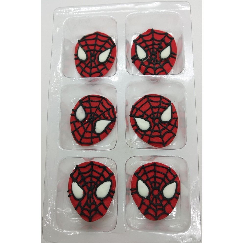 Spider Man Head Set ROYAL ICING edible flower cake cupcake topper sugar ...