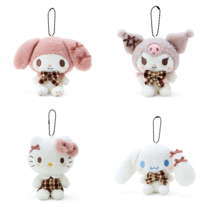 Sanrio Mocha Grid Series Plush Keychain Cute Kuromi Hello Kitty Melody ...