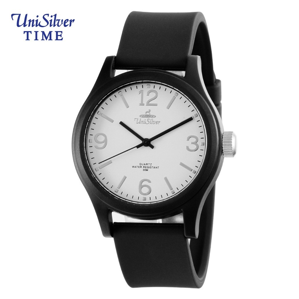 UniSilver TIME SURGE STINGER Unisex Large Analog Black/White Rubber ...
