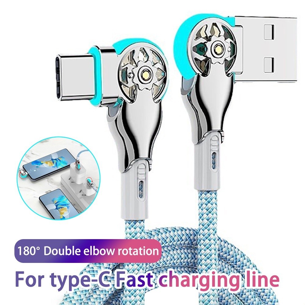 180° 65W Rotating Super Fast Charging Cables Type C Nylon Braided Cable ...