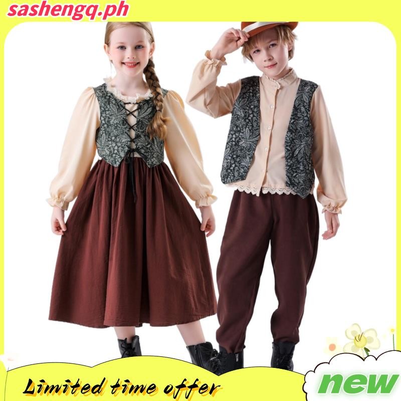 Kid Lace Neck Maid Dresses Halloween Cosplay Costumes Children's Retro ...