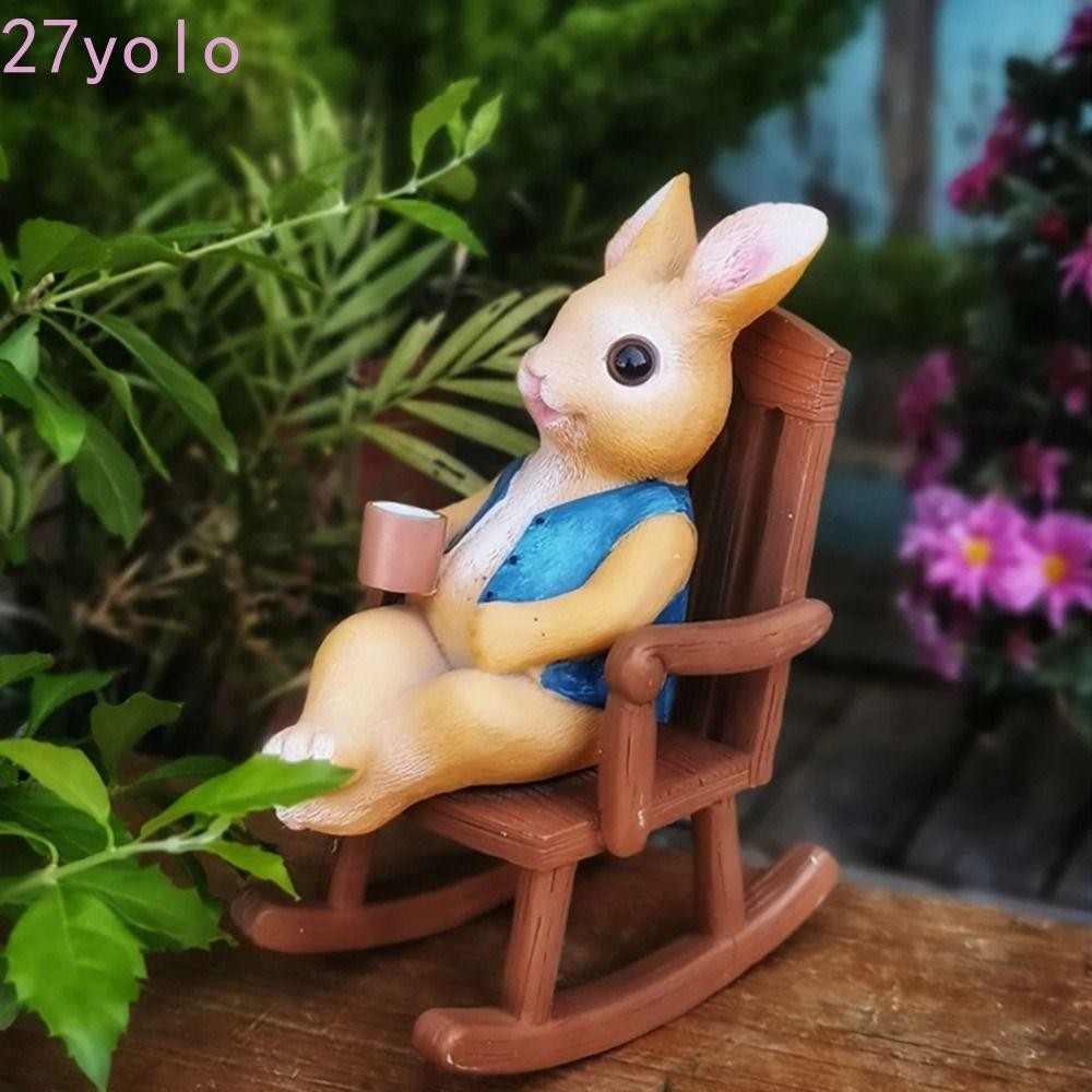 YOLO Rabbit Rocking Chair Sculpture, Kawaii Mini Easter Bunny Desktop ...