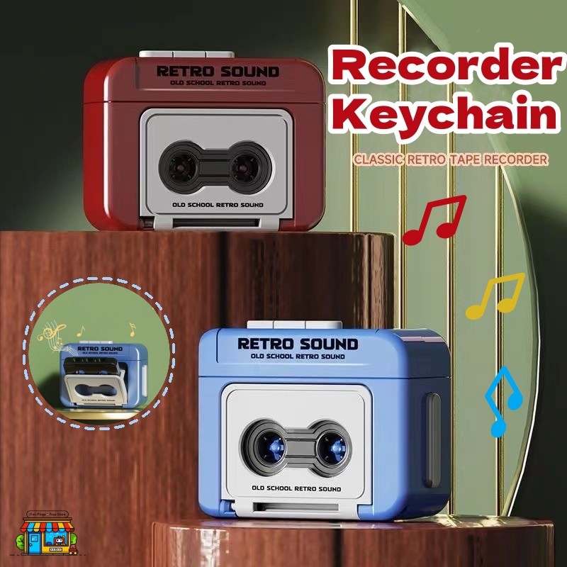 Retro Red Blue Mini Recorder Keychain Music Player Friends Couple ...