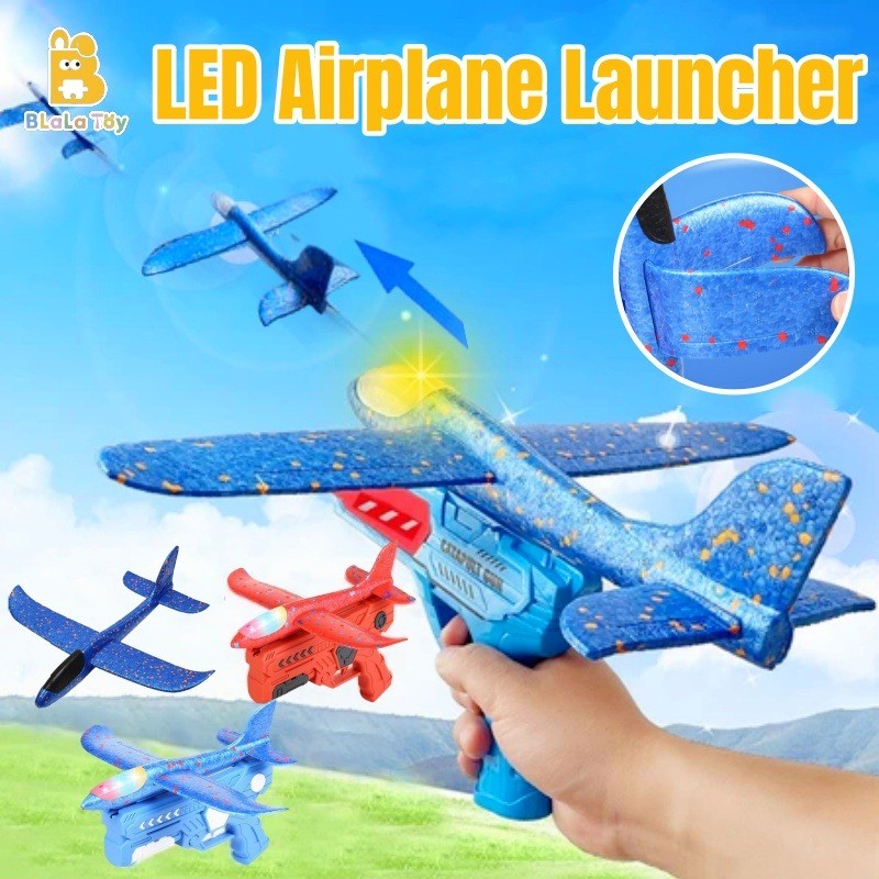 Kids Flying Aircraft Airplane Launcher Toy With Light Outdoor Plane ...