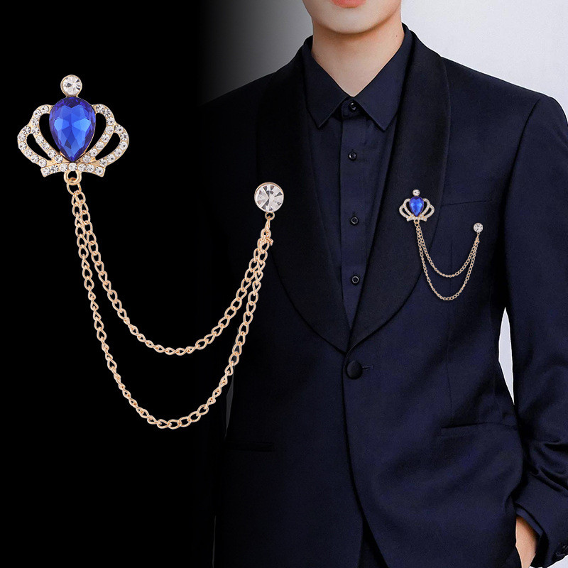 1 Piece Vintage Gem Chain Tassel Brooches Pin for Men's Suits | Shopee ...