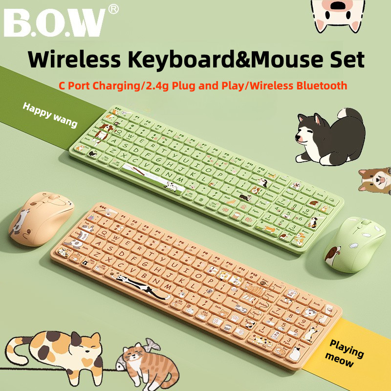 BOW Original Theme Wireless Bluetooth 2.4g Silent Charging Keyboard ...