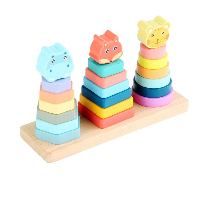 Montessori Geometric Shape Matching Blocks Graphic Assembly Set Column ...