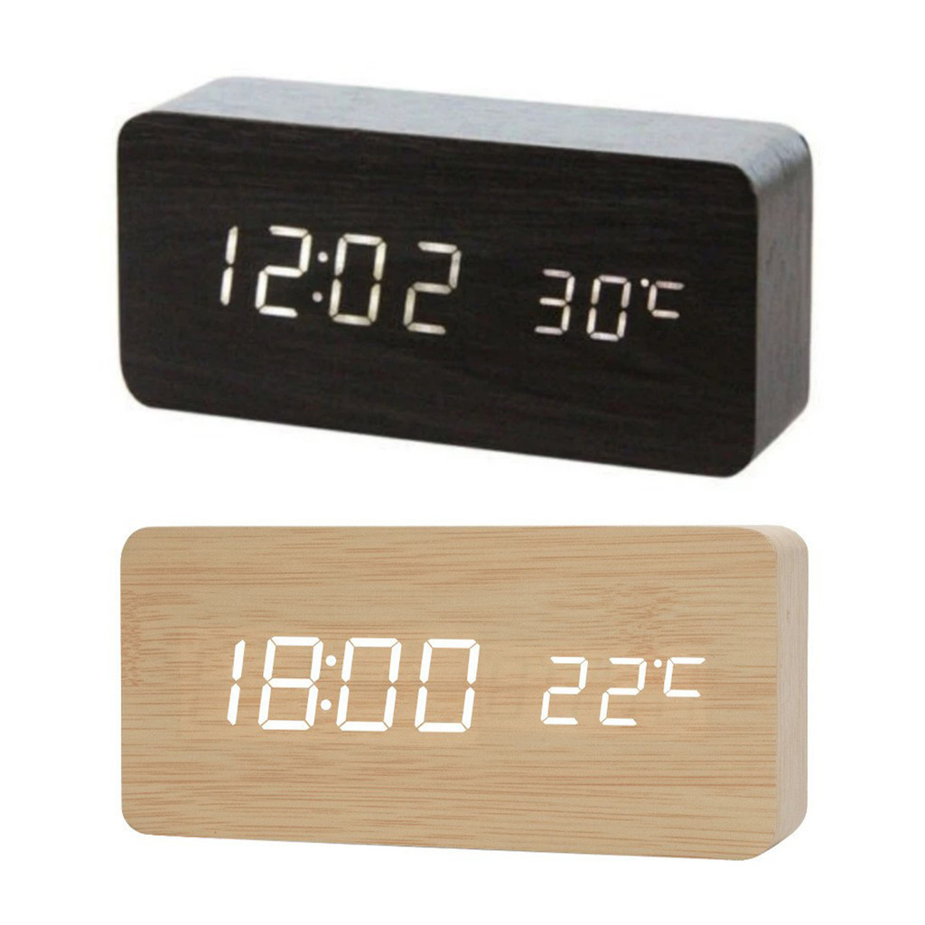 Creative Home Wooden Clock Led Digital Display Clock Dual Alarm Desktop ...