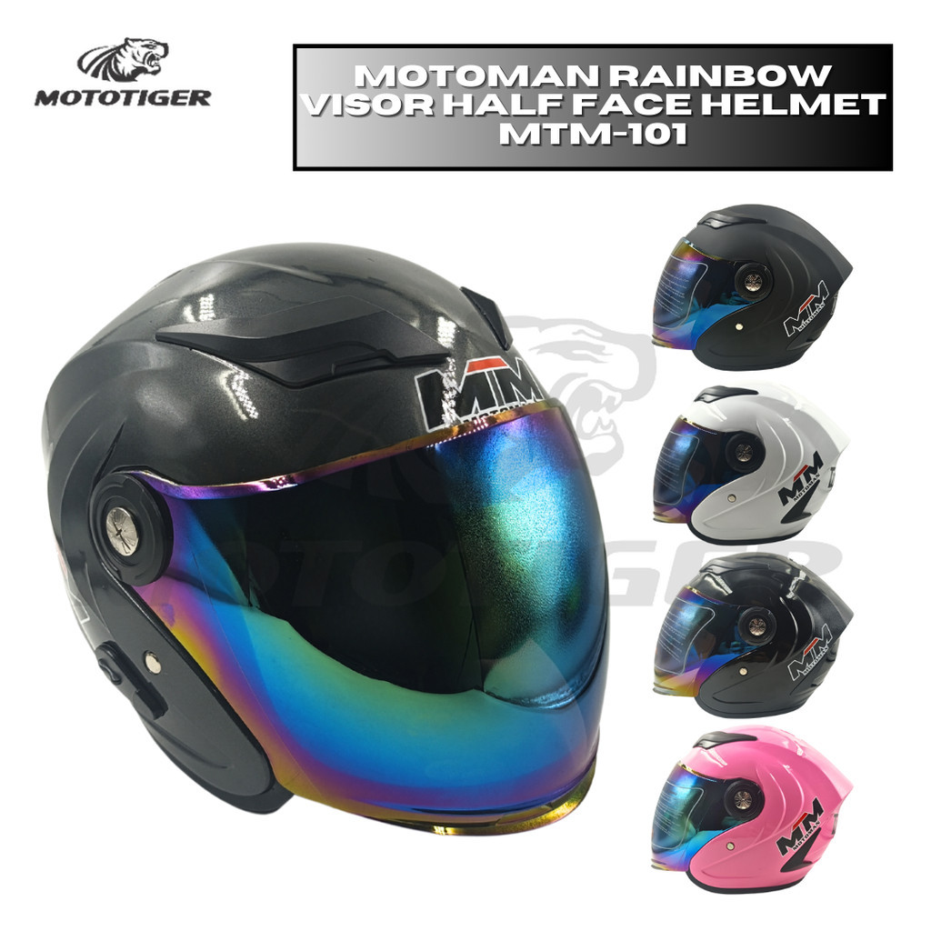 MOTORCYCLE PROTECTIVE GEARS MOTOMAN HALF FACE RAINBOW VISOR HELMET MTM ...