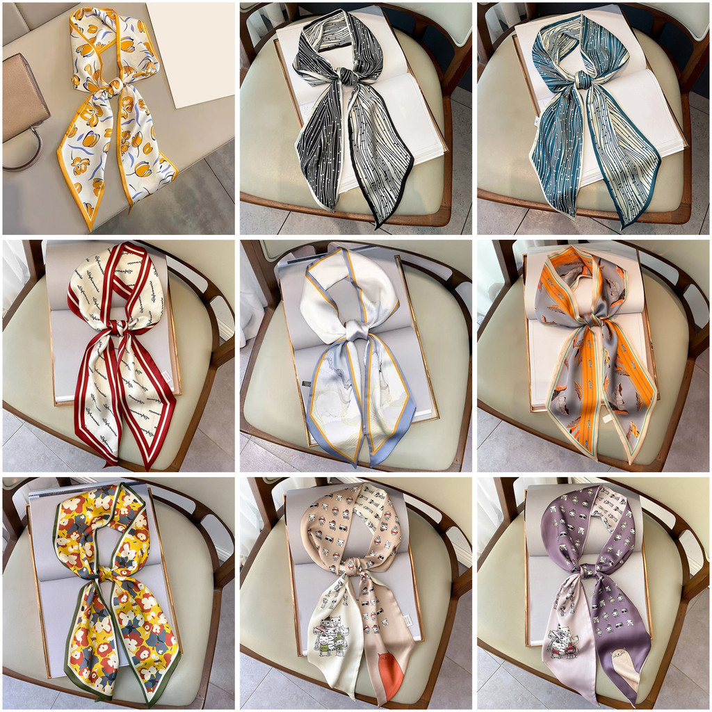 Printed Long Silk Scarf Bag Strap Women Fashion Hairband 13.5x145cm/40g ...