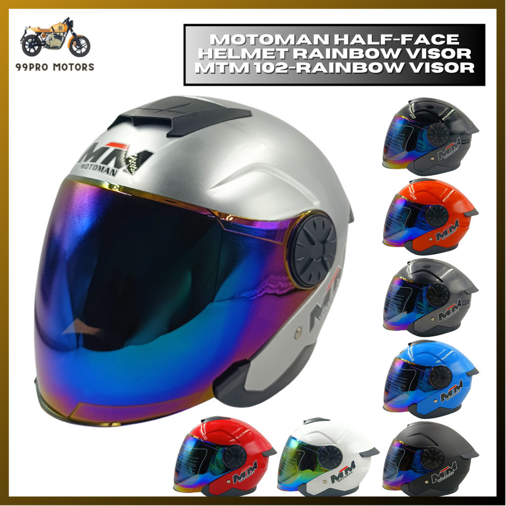 MOTOMAN HALF FACE HELMET RAINBOW VISOR MTM-102-RAINBOW MOTORCYCLE ...