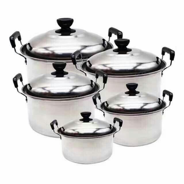 High Grade 5pcs Stainless Steel Cookware Set Cooking Pot 555 | Shopee ...