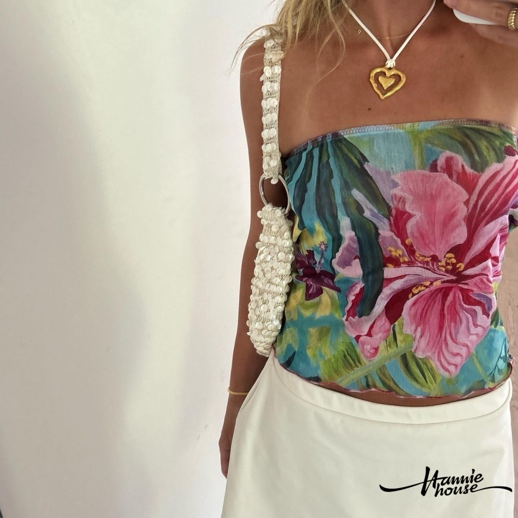 HANNIE House- Women´s Slim Flower Print Off Shoulder Backless Tube Tops ...