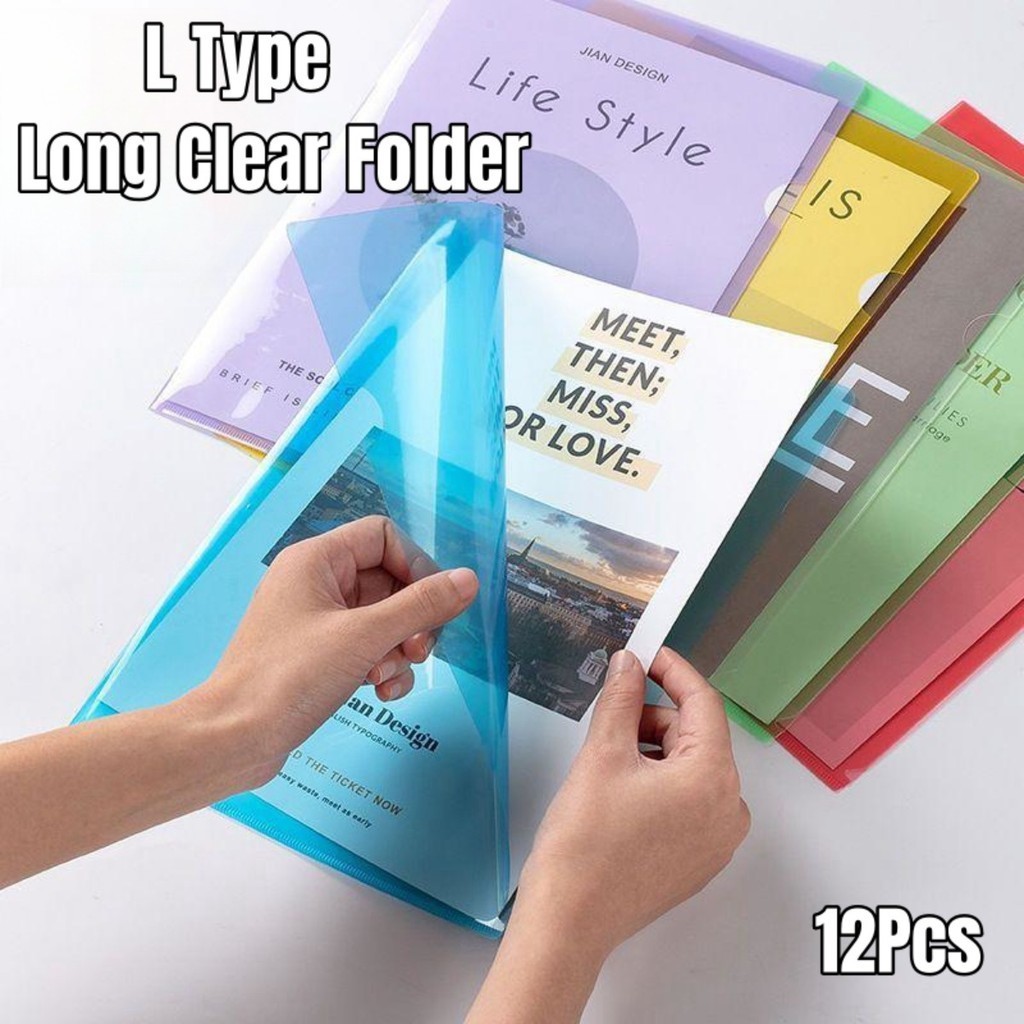 12Pcs L-Type Plastic Folder Long Clear Document Folders Colored Long ...