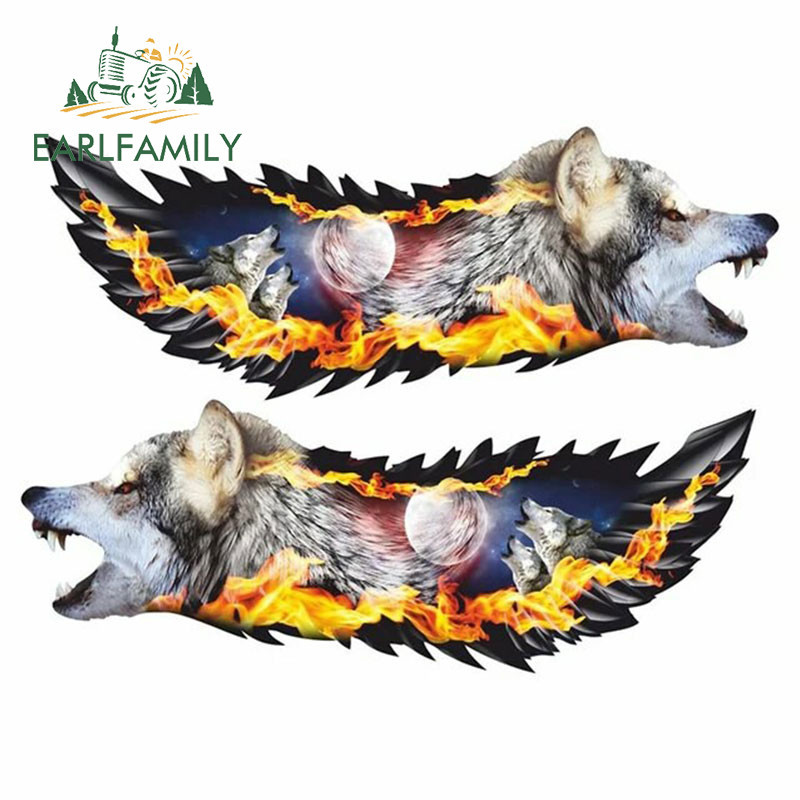 EARLFAMILY 13cm x 4.8cm Wolf With Moon Car Sticker Attractive Dashing ...