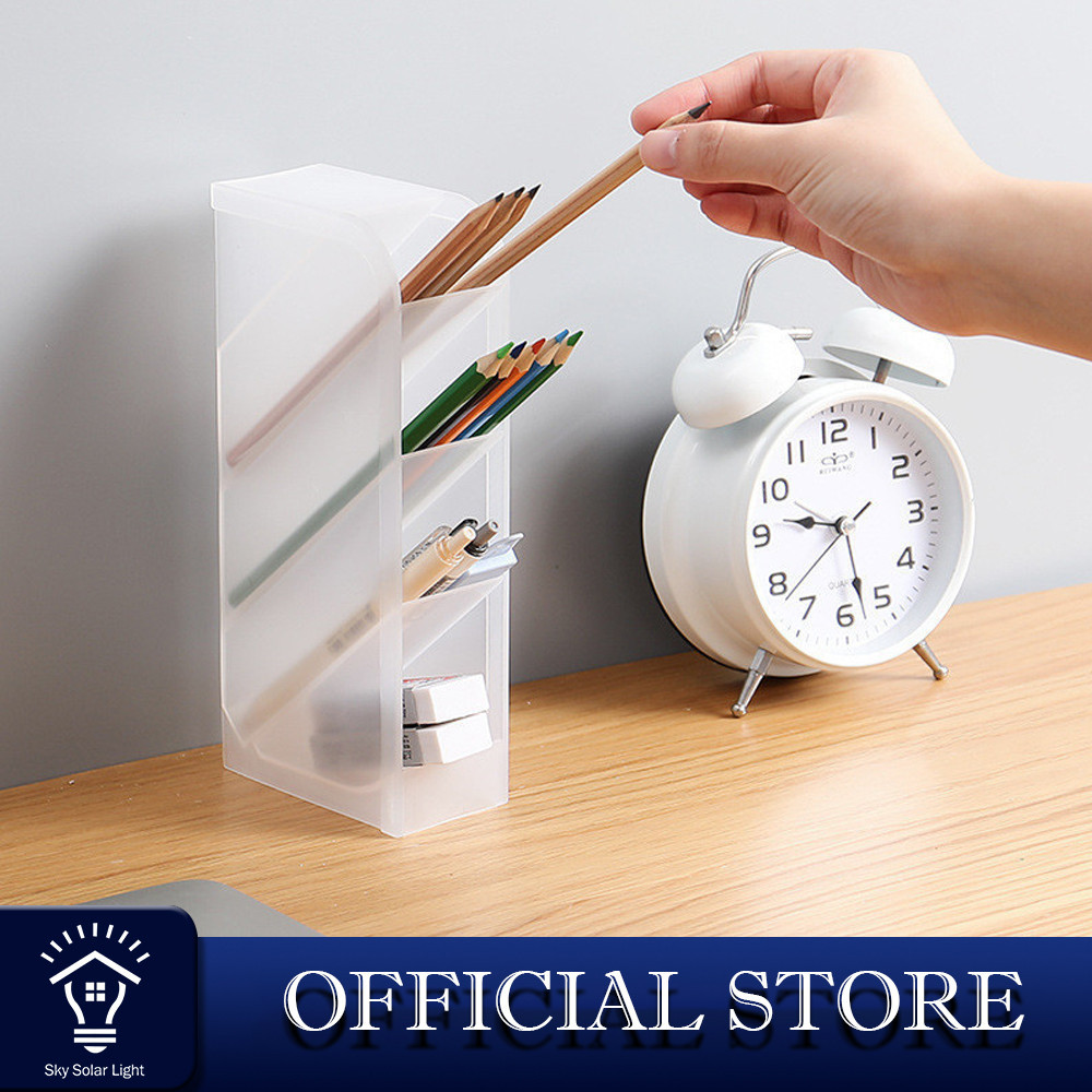 SKY Multifunction Pen Container Grid Desktop Holder Waterproof Plastic ...
