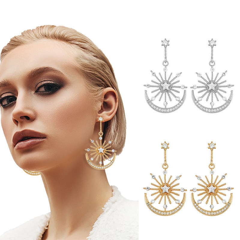 2023 New Style Fashion Earrings Sun Goddess Star Moon Rhinestone ...