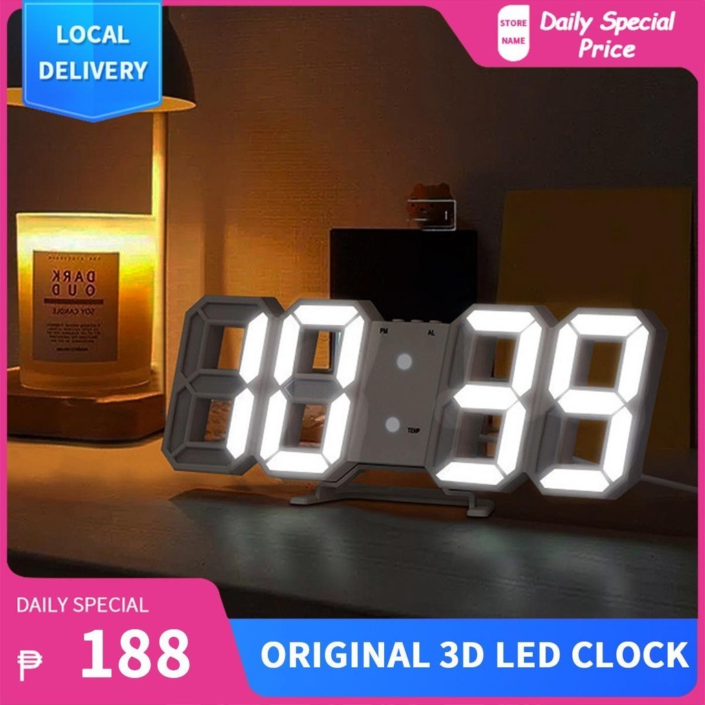 3D Digital Clock Japanese Original Modern Intelligent Clock Alarm Wall ...