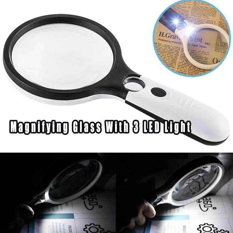 New Magnifying Glass 3X 45X Auxiliary Reading With 3 LED Light Handheld ...