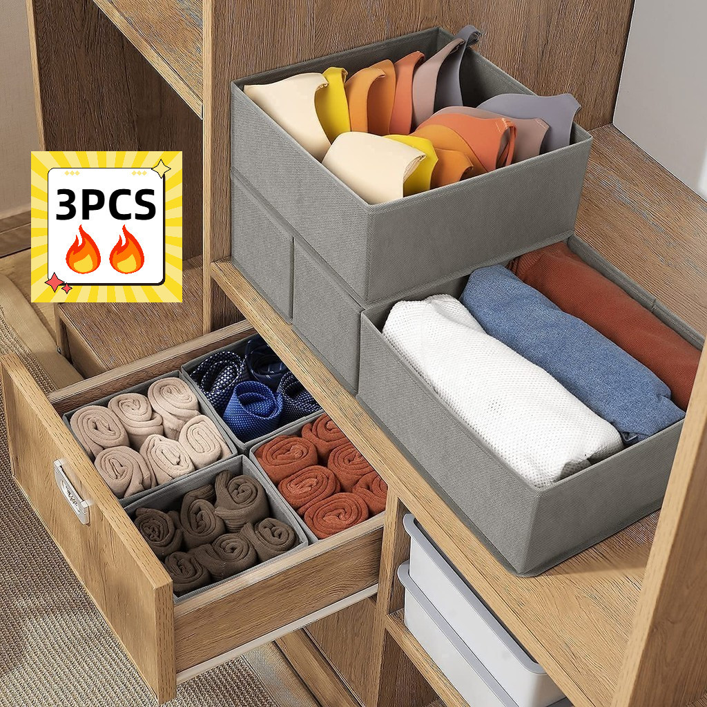 3PCS Bra Storage Box Drawer Organizer Dividers Fabric Closet Organizers ...