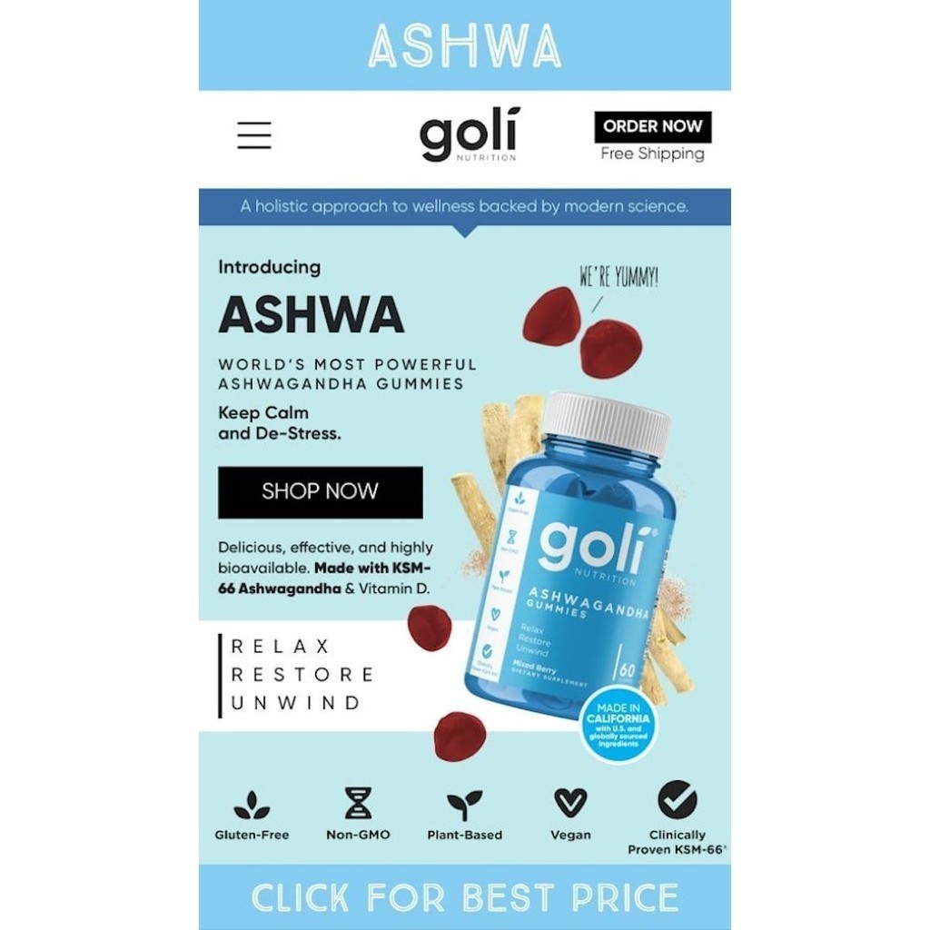 ASHWA Vitamin Gummy by Goli Nutrition - Ashwagandha Gummies 60 gummies ...
