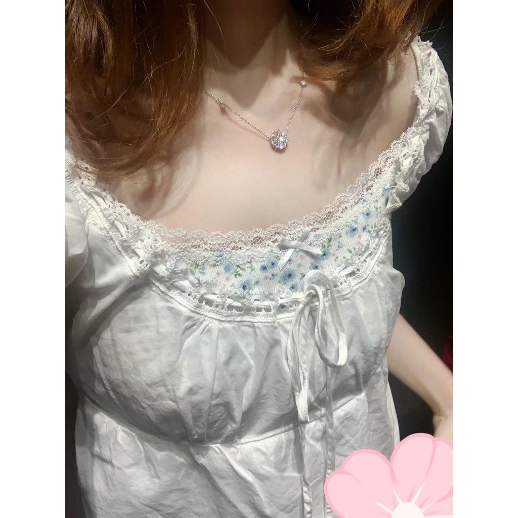 Women's Shirt Cute Youth-Looking Lace Ruffled Short Sleeves Summer New ...