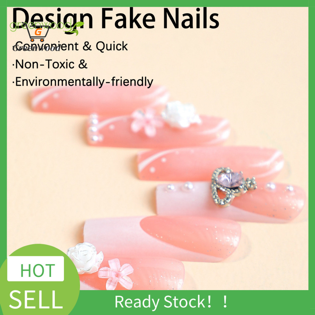 GRE Extra-long Fake Nails Manicure Nails Sparkling Rhinestone False ...