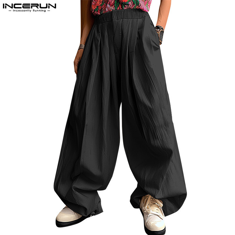 INCERUN Men's Fashion Simple Loose Wide Leg Pants | Shopee Philippines